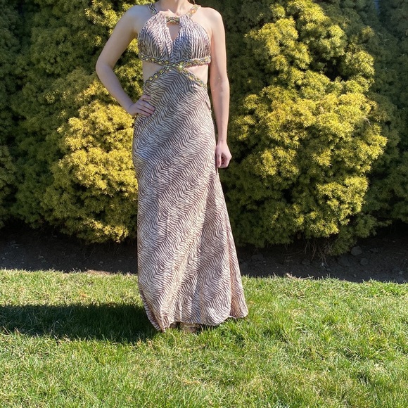 Dave & Johnny | Dresses | Dave Johnny Animal Print Embellished Gown ...